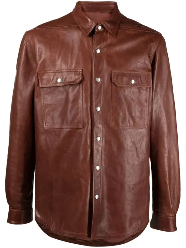 Rick Owens Long-sleeved Leather Shirt Jacket