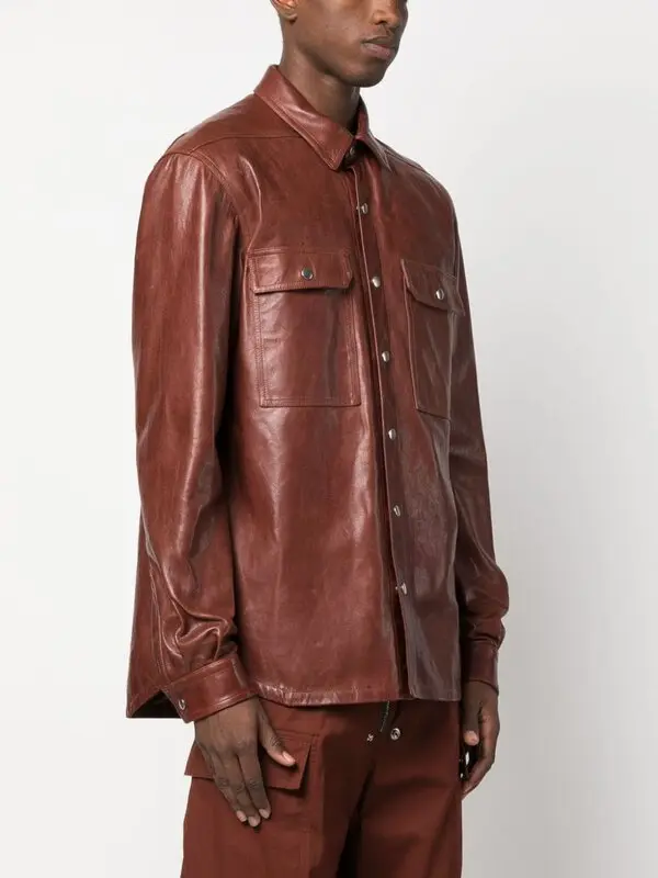 Rick Owens Long-sleeved Leather Shirt Jacket