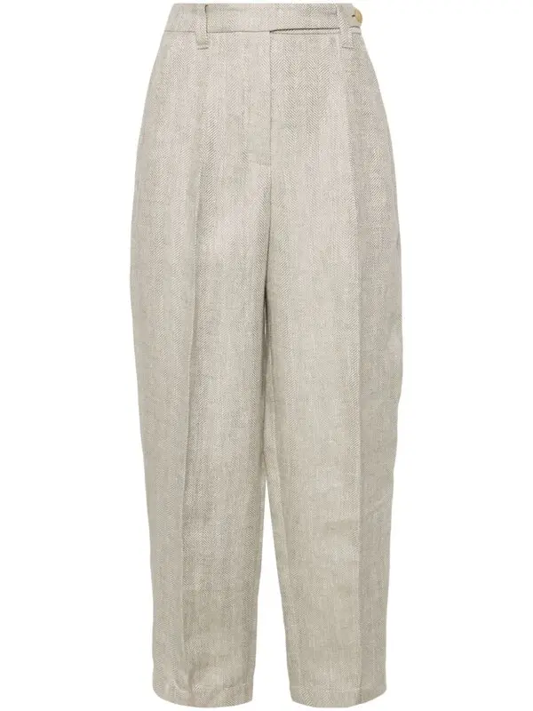 Brunello Cucinelli Mid-rise Tapered Linen Trousers - Grey