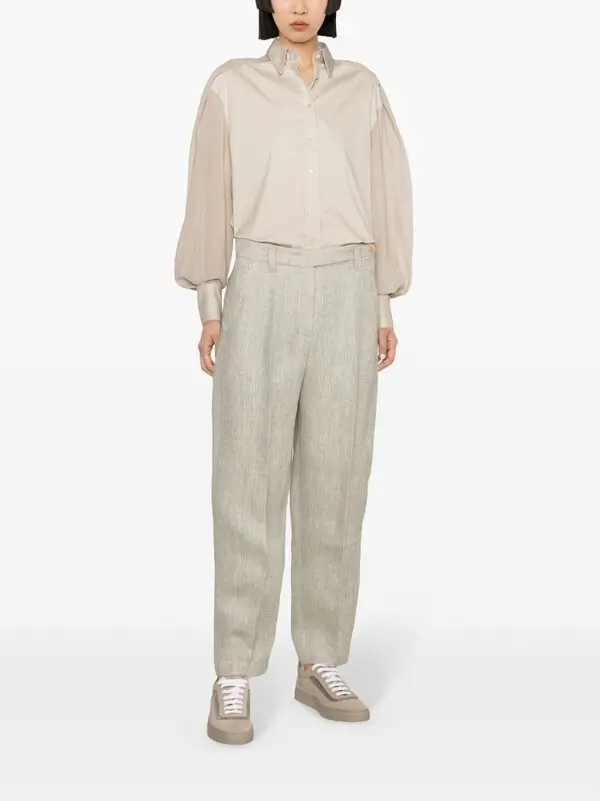 Brunello Cucinelli Mid-rise Tapered Linen Trousers