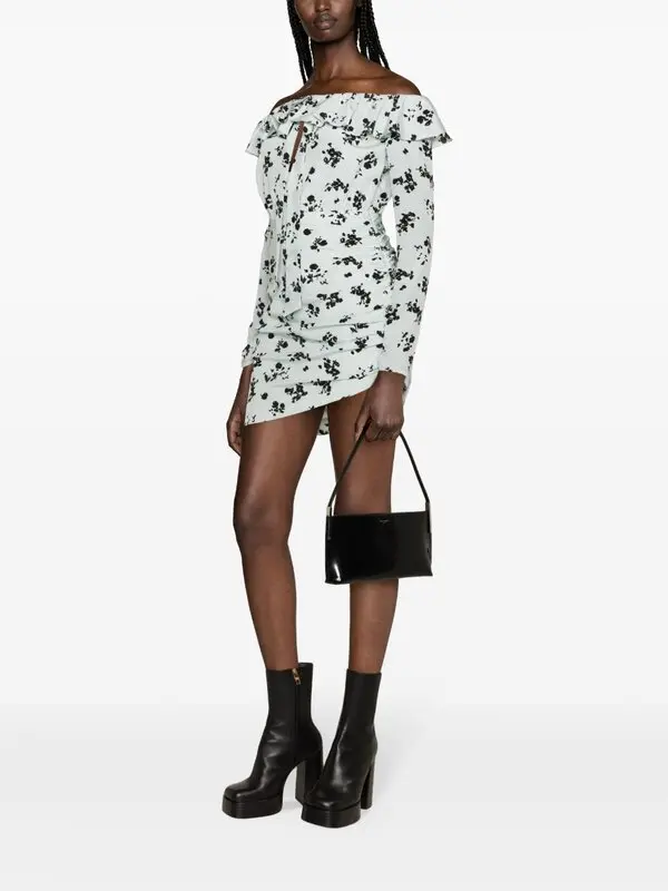 Alessandra Rich Rose-print Silk Mini Dress - Blue