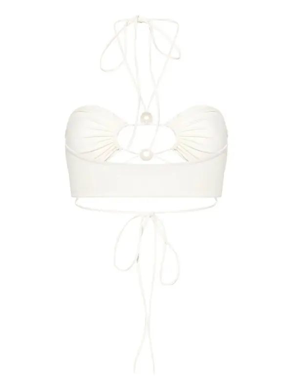 Magda Butrym Pearl-embellished Tie Bikini Top - White