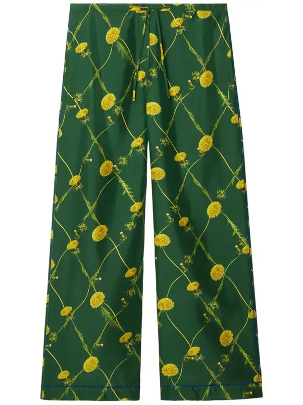 Burberry Floral-print Flared Trousers - Green