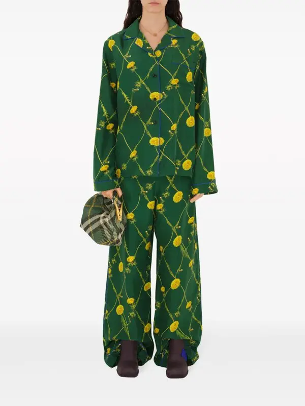 Burberry Floral-print Flared Trousers - Green