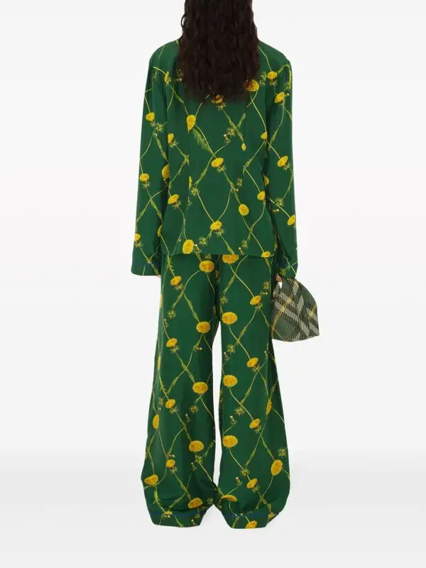 Burberry Floral-print Flared Trousers - Green