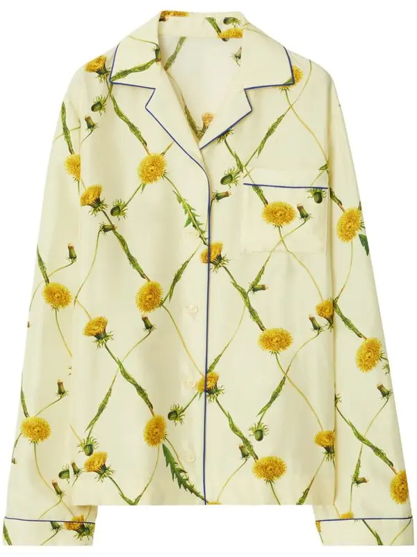 Burberry Dandelion-print Silk Pyjama Shirt - Neutrals