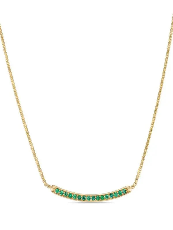 David Yurman 18kt Yellow Petite Pavé Emerald Bar Necklace - Gold