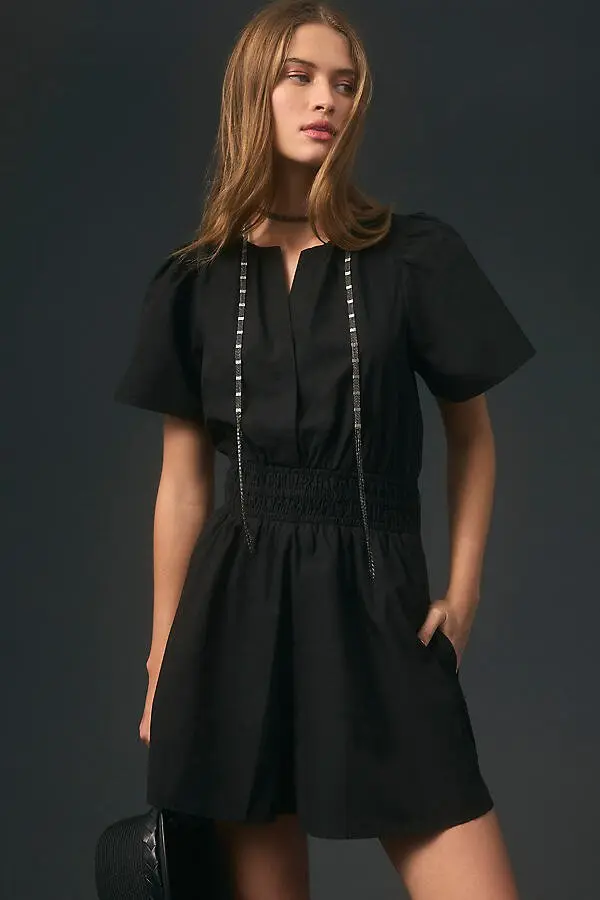 THE SOMERSET COLLECTION BY ANTHROPOLOGIE The Somerset Poplin Romper - Black
