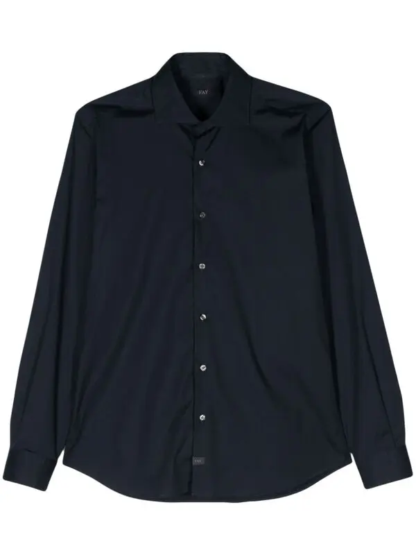 FAY Spread-collar Cotton Shirt - Blue
