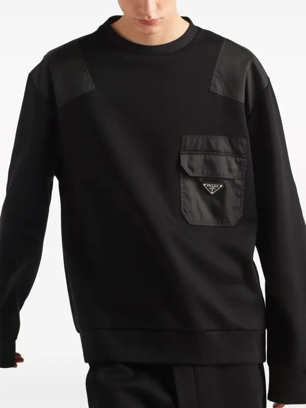 Prada Triangle-Logo Panelled Sweatshirt - Black | Editorialist