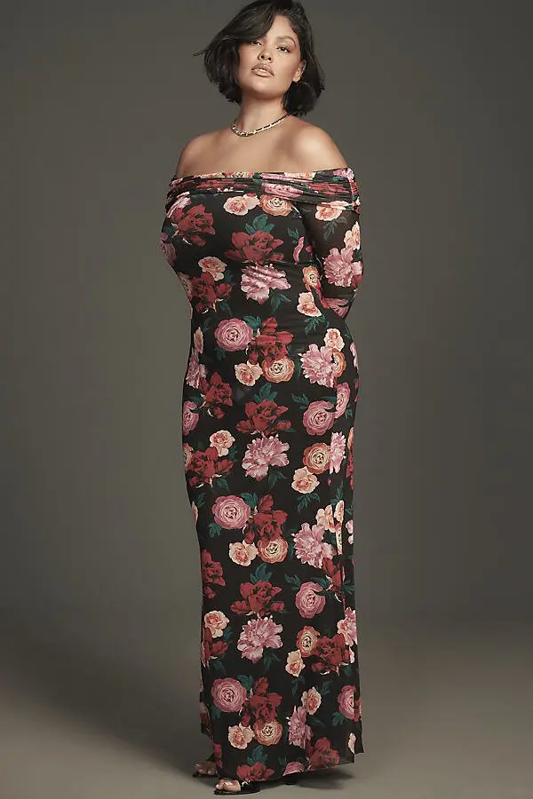 knee length dresses for ladies Afrm Nettie Long Sleeve Backless Maxi Dress in Caramel Animal at Nordstrom, Size Large main image 0