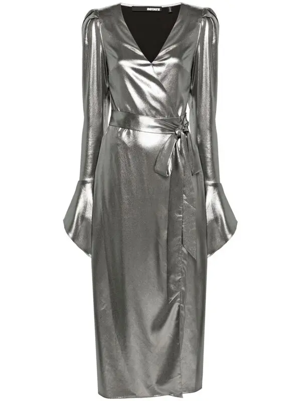 ROTATE BY BIRGER CHRISTENSEN Lamé Wrap Midi Dress