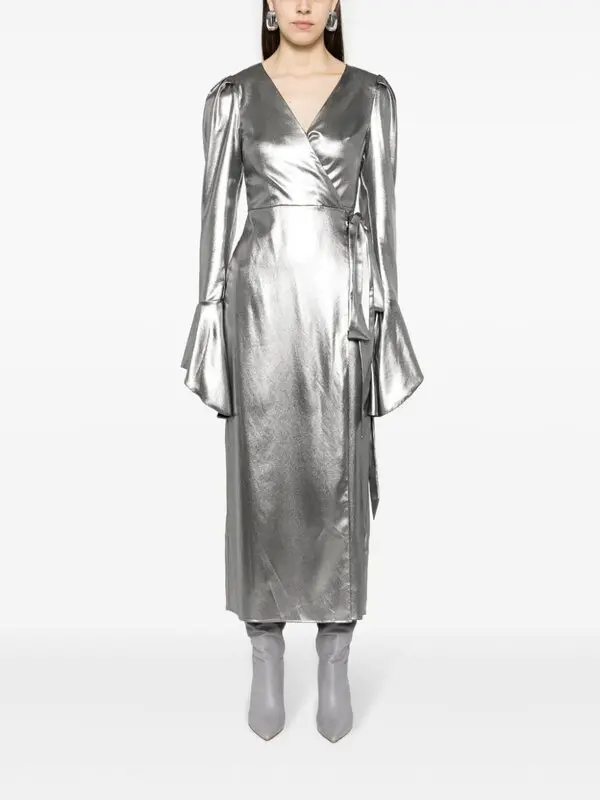 ROTATE BY BIRGER CHRISTENSEN Lamé Wrap Midi Dress