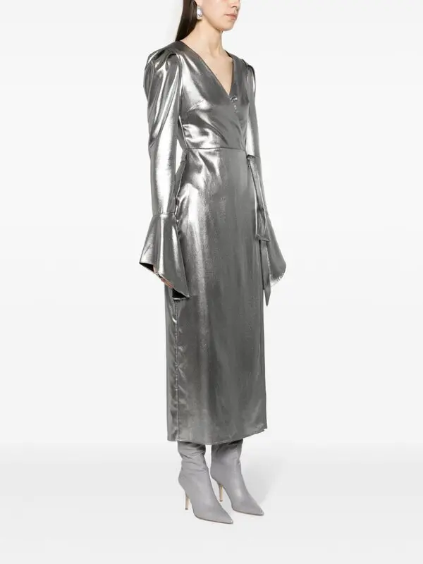 ROTATE BY BIRGER CHRISTENSEN Lamé Wrap Midi Dress