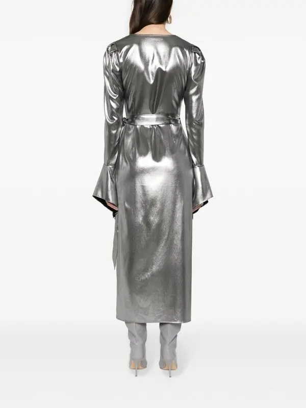 ROTATE BY BIRGER CHRISTENSEN Lamé Wrap Midi Dress