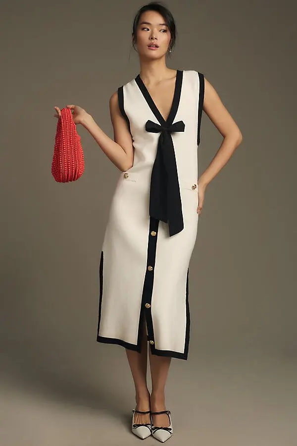 English Factory Sleeveless V-neck Bow Midi Dress