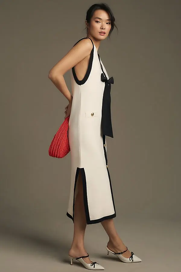 English Factory Sleeveless V-neck Bow Midi Dress