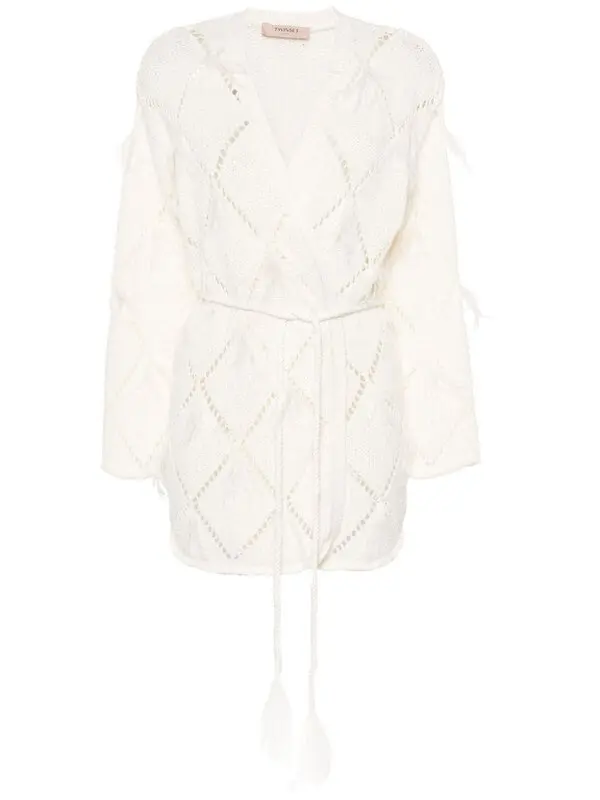 TWINSET Diamond-pattern Crochet Knit Cardigan