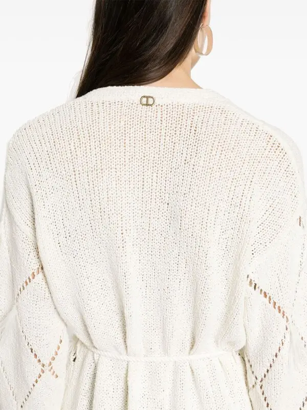 TWINSET Diamond-pattern Crochet Knit Cardigan