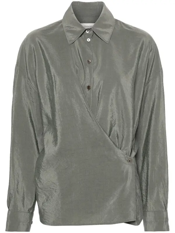 LEMAIRE Draped Silk Blend Shirt - Green