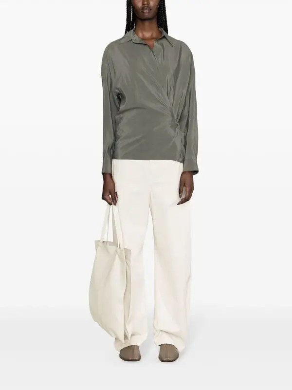 LEMAIRE Draped Silk Blend Shirt - Green