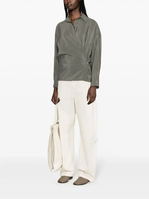 LEMAIRE Draped Silk Blend Shirt - Green