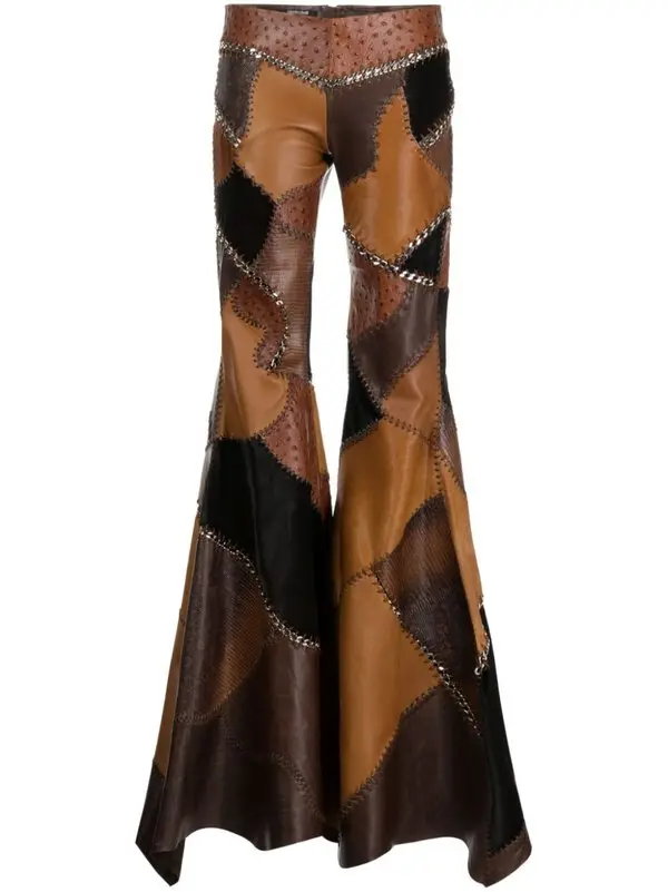 Roberto Cavalli Patchwork Flared Leather Trousers