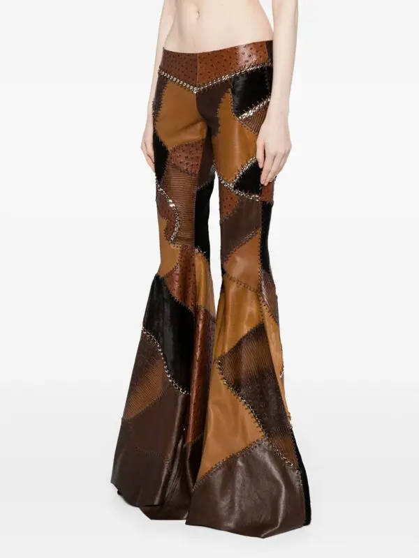 Roberto Cavalli Patchwork Flared Leather Trousers