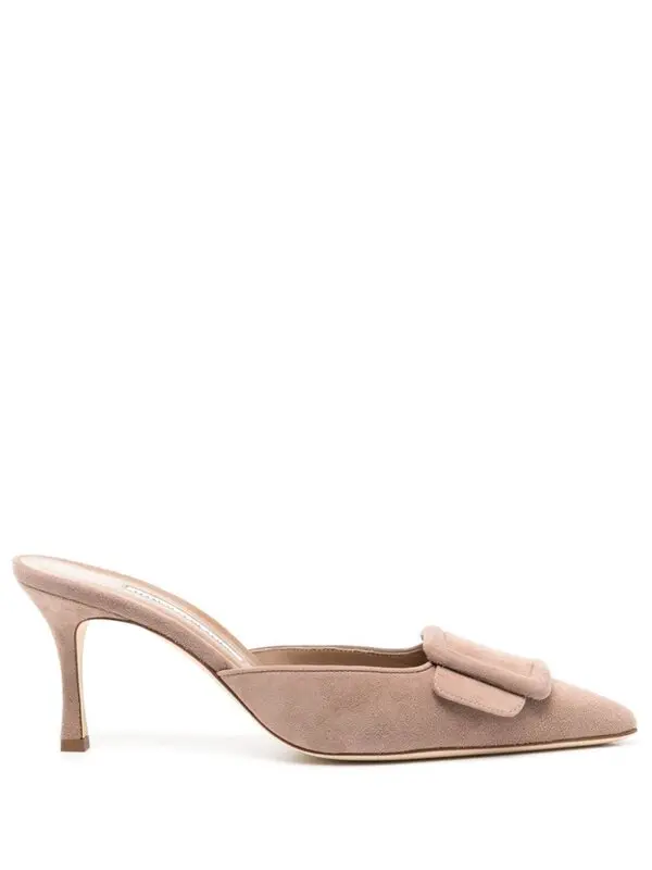 Manolo Blahnik Maysale 70mm Buckled Suede Mules