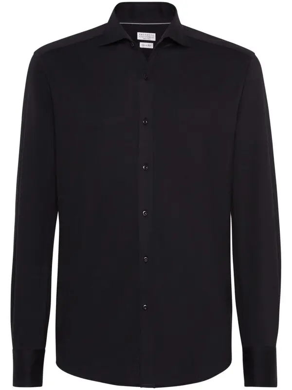 Brunello Cucinelli Spread-collar Cotton Shirt - Black