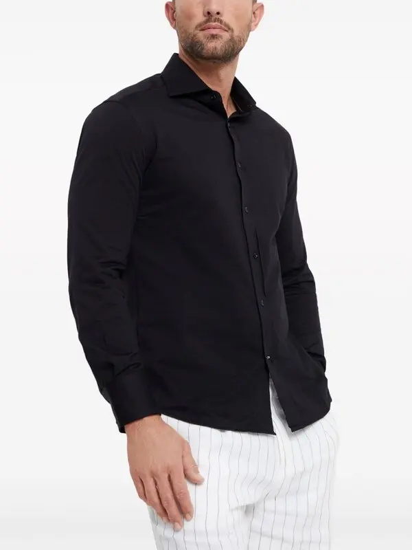 Brunello Cucinelli Spread-collar Cotton Shirt - Black