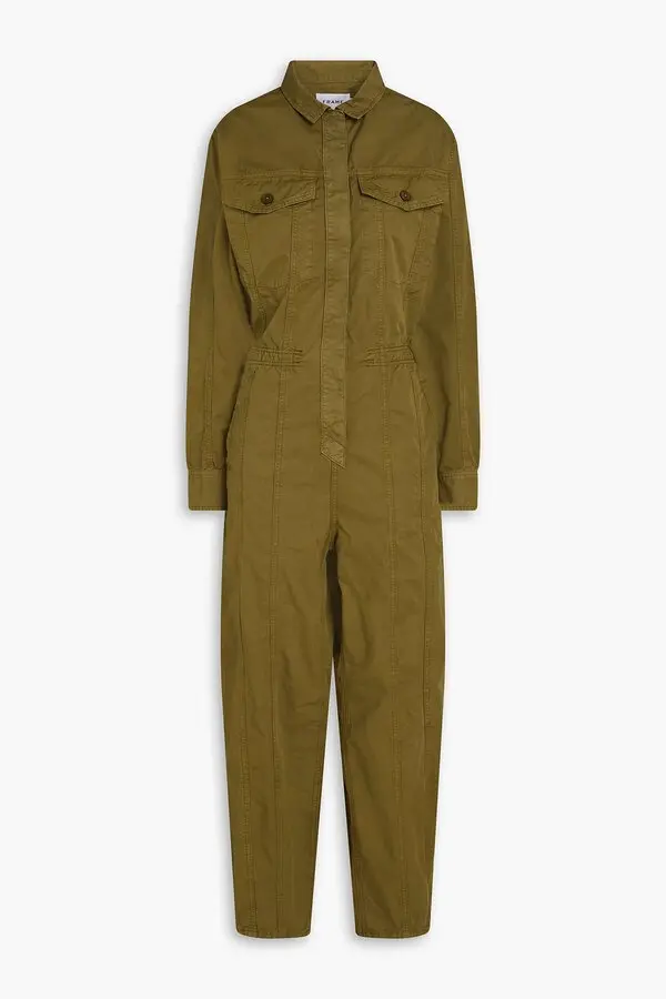 FRAME Cropped Cotton-twill Jumpsuit - Army Green