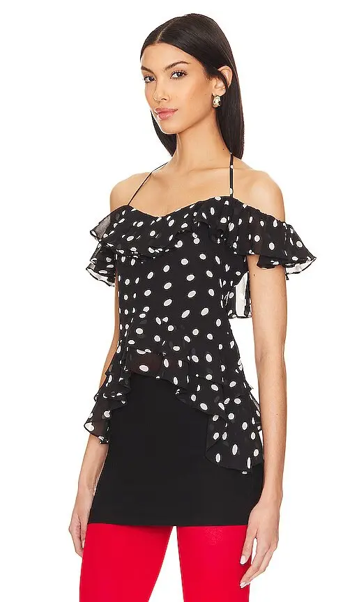 Lpa Giulia Polka Dot Ruffled Halter Top