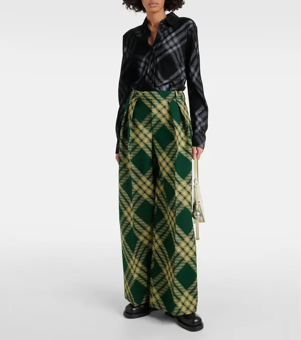 Burberry Checked Wool Twill Wide-leg Pants - Multicoloured