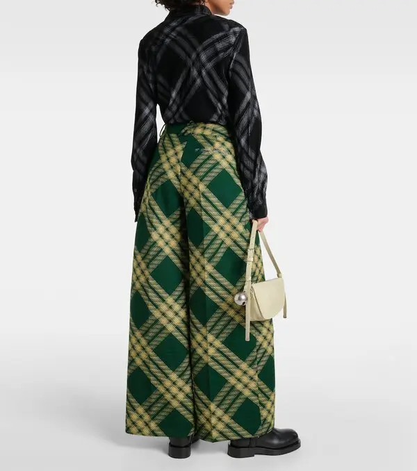 Burberry Checked Wool Twill Wide-leg Pants