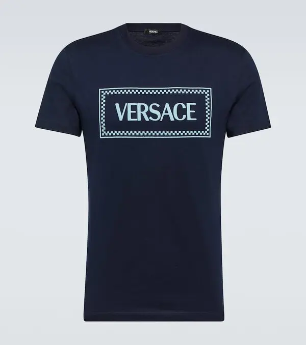 Versace Logo Embroidered Cotton Jersey T-Shirt - Blue - 30