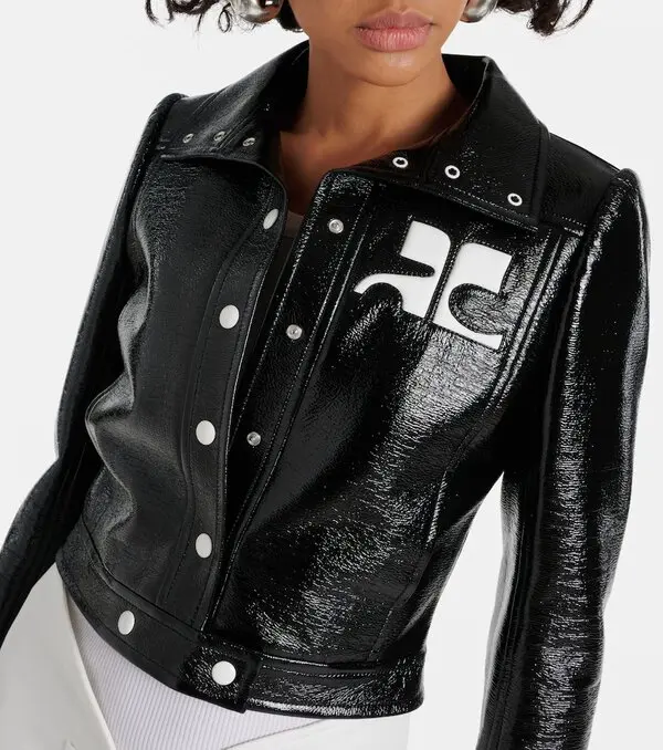 COURREGES Courrèges Cropped Vinyl Jacket - Black