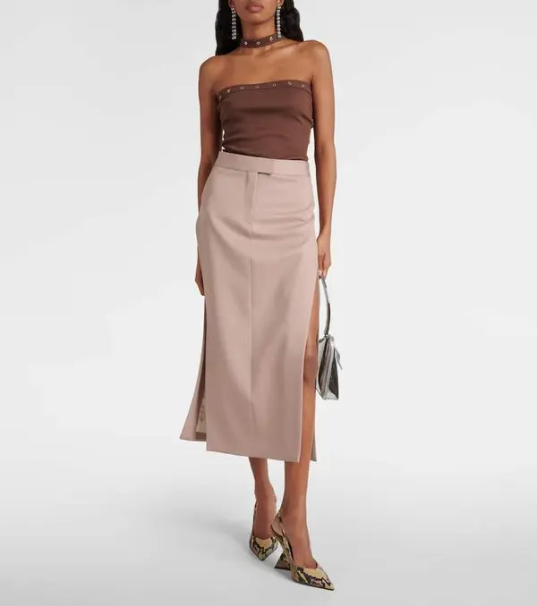 Attico Wool Twill Midi Skirt