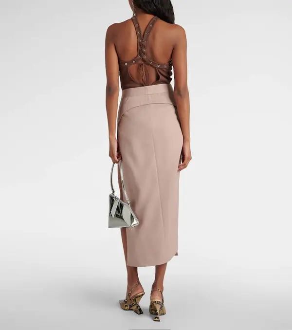 Attico Wool Twill Midi Skirt