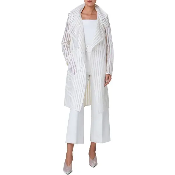 Akris Mesh Stripe Hooded Coat - Cream