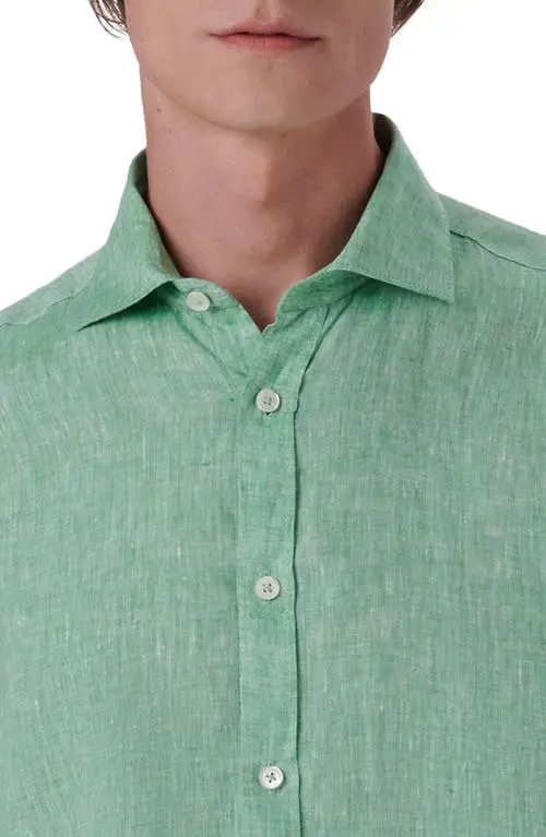 Bugatchi Axel Linen Button-up Shirt - Jade