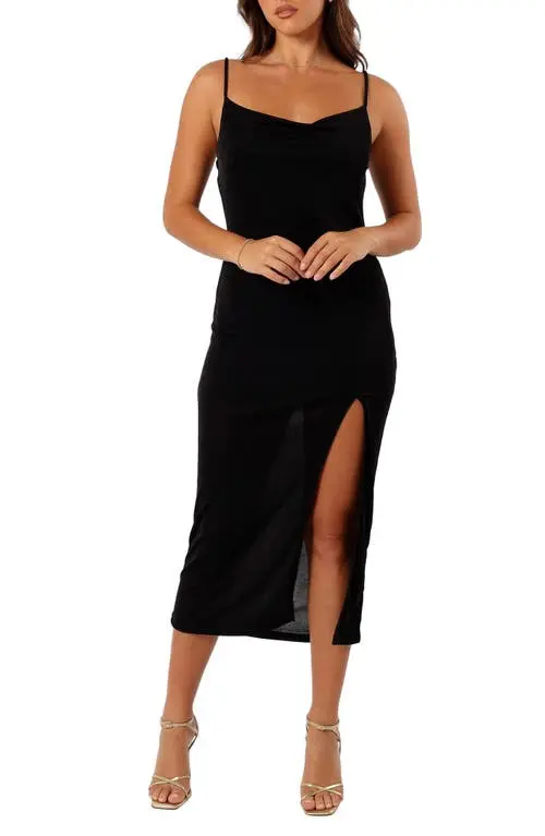 PETAL & PUP Diani Cowl Neck Midi Slipdress - Black