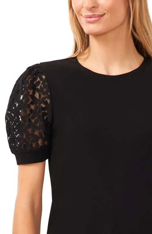 CECE DUPRAZ Lace Puff Sleeve Knit Top