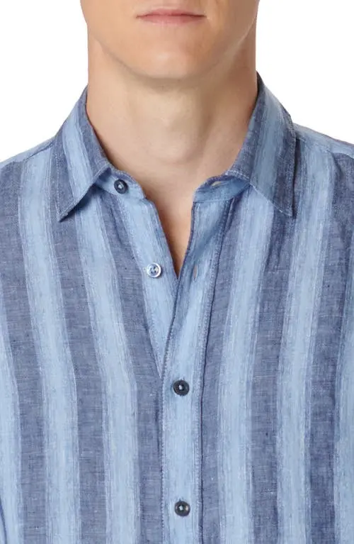 Bugatchi Julian Shaped Fit Stripe Linen Button-up Shirt