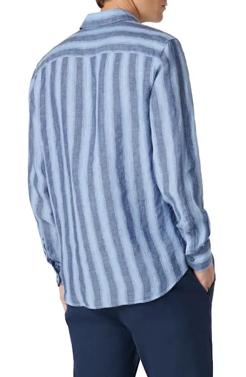 Bugatchi Julian Shaped Fit Stripe Linen Button-up Shirt