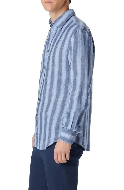 Bugatchi Julian Shaped Fit Stripe Linen Button-up Shirt