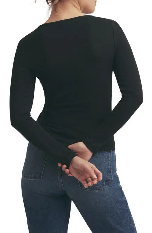 FAVORITE DAUGHTER Long Sleeve Rib Henley - Black