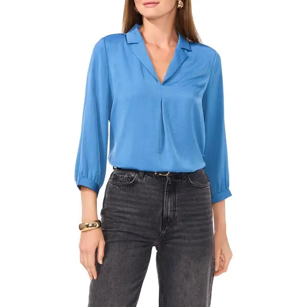 Vince Camuto Pleat Front Satin Shirt - Vintage Blue