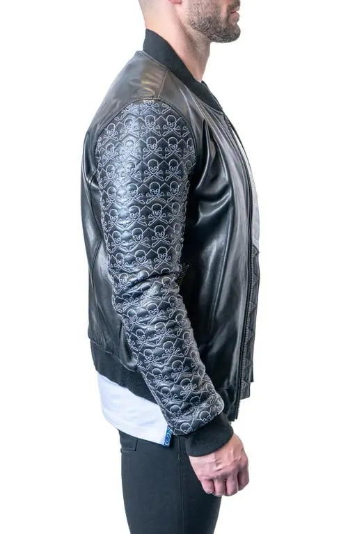 MACEOO Skull Sleeve Leather Jacket