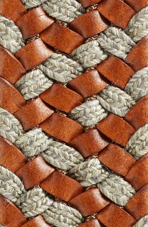 Torino Braided Leather & Linen Belt - Cognac/taupe
